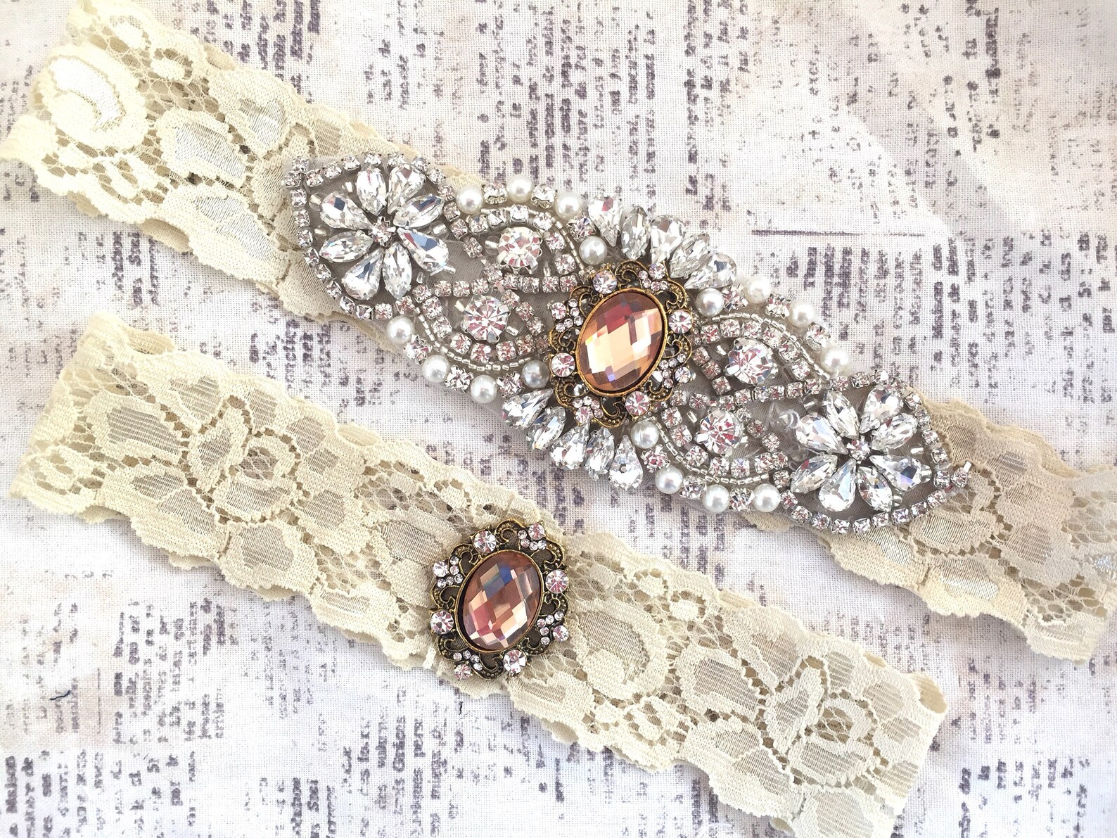 Vintage Wedding Garter Set With Rhinestones and Pearls, Non Slip ...