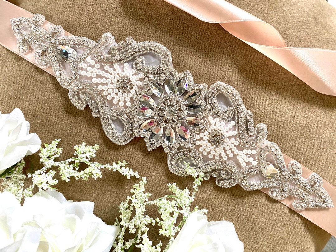 Ornate Wedding Sash, Art Deco Bridal Sash, Glamorous Crystal Sash ...