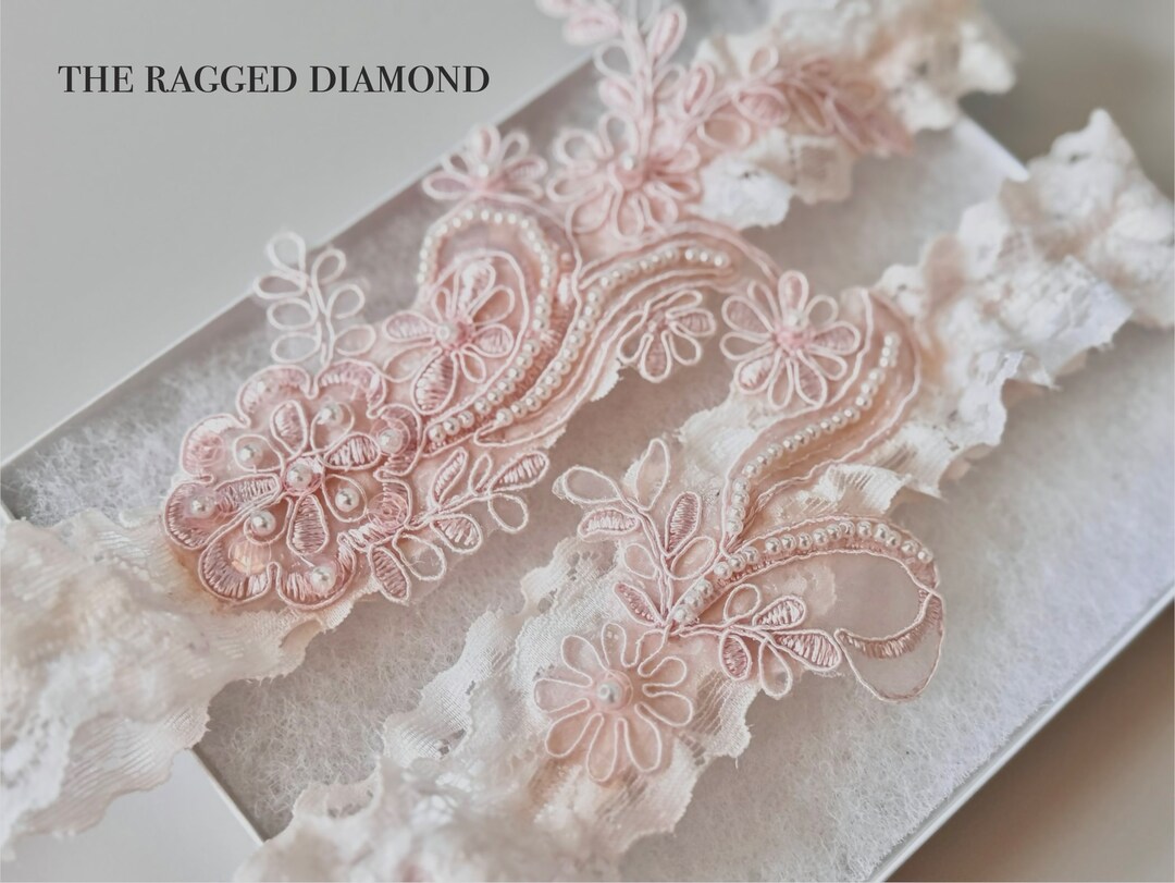 Blush Lace Bridal Garter Set // Embroidered Lace & Pearl Detail ...