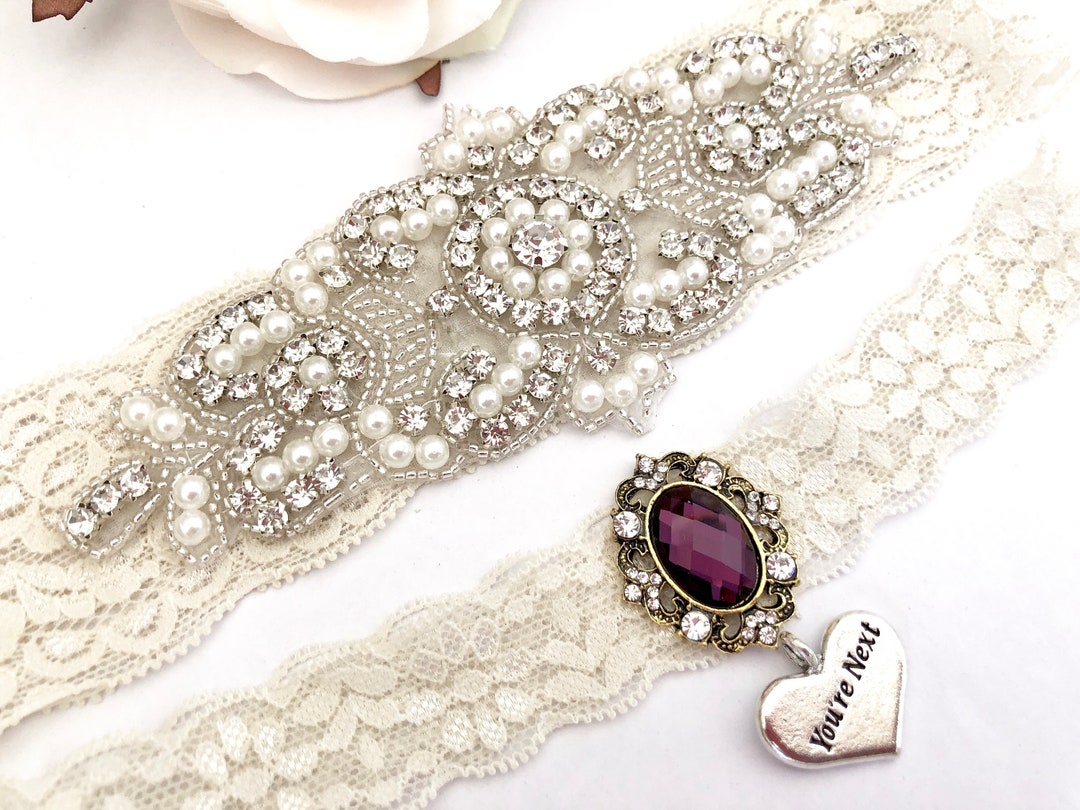 Wedding Garter Set, Bridal Garter Set, Wedding Garter Plum, Lace Garter ...