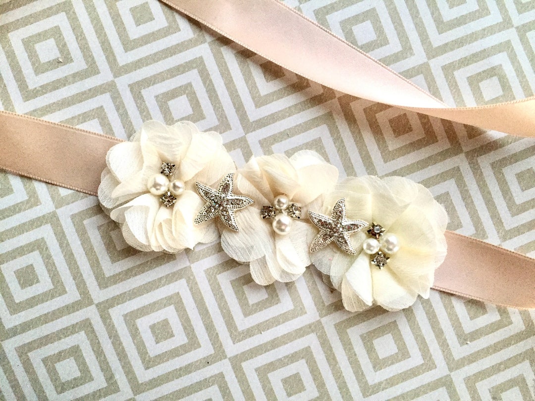 Beach Wedding Sash for Flower Girls, Starfish Flower Girl Sash, Beach ...