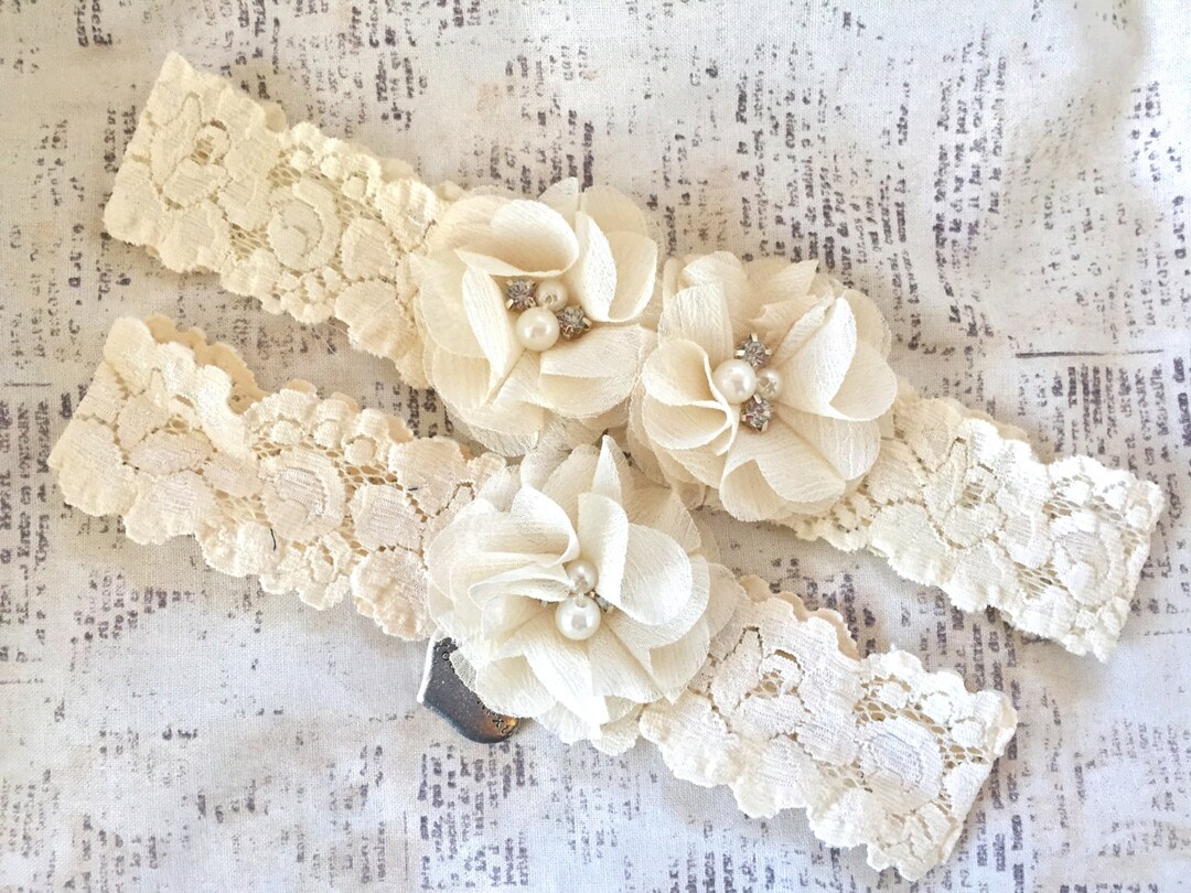 Wedding Garter Set Ivory, Lace Bridal Garter, Ivory Garter Set, Ivory ...
