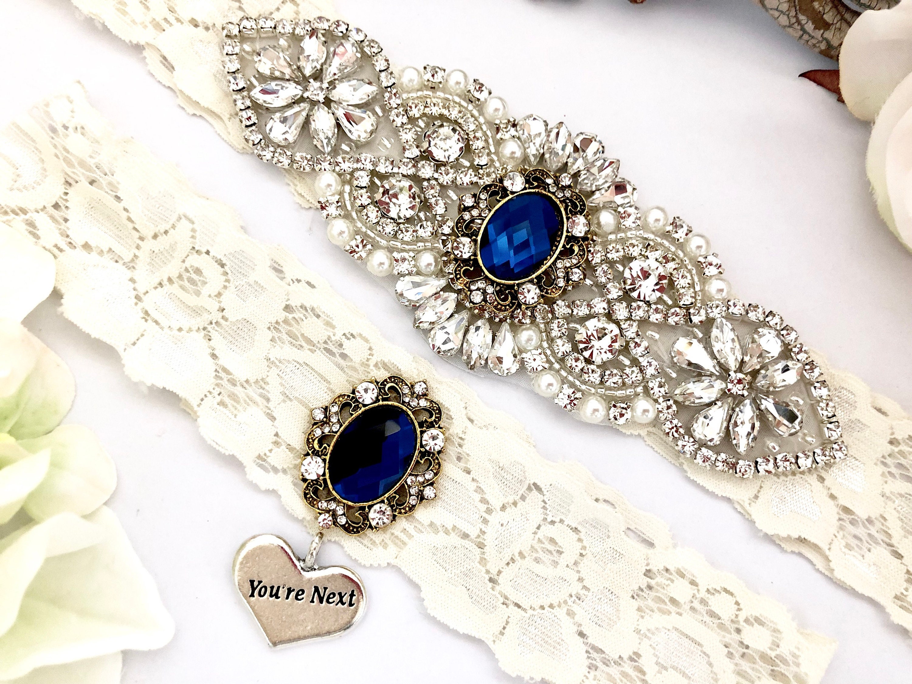 best deals on sale 14 Wedding Garter Set, Blue Bridal Garter, Lace ...