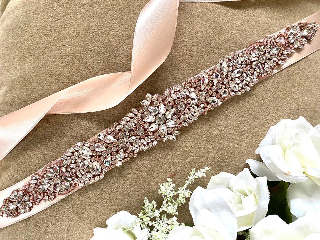 Long Rose Gold Wedding Sash, Rose Gold Sash, Blush Wedding Sash ...