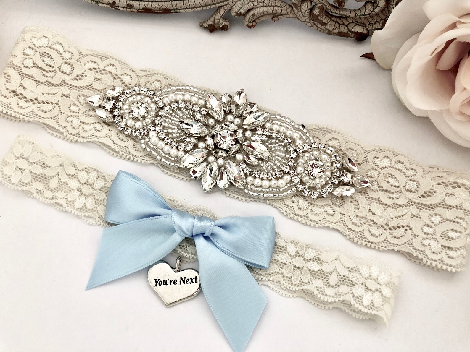Vintage Wedding Garter Blue, Blue Bridal Garter Set, Something Blue ...