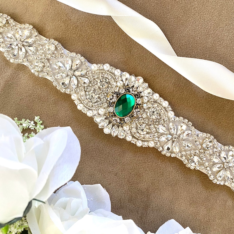 Gold Green Rhinestone Belt - Etsy