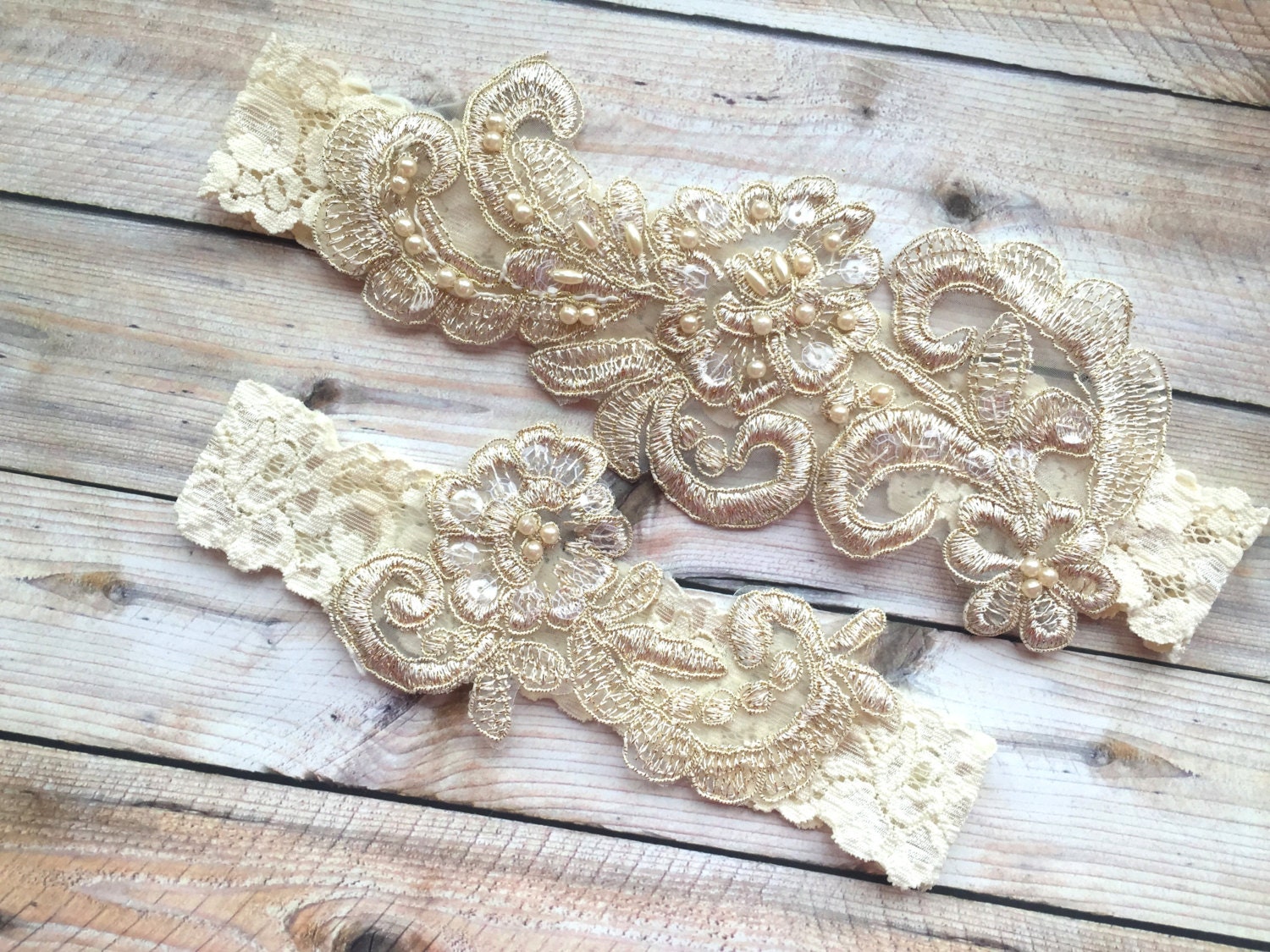 Gold Lace Garter Set Ivory Lace Bridal Garter Bridal Garter - Etsy