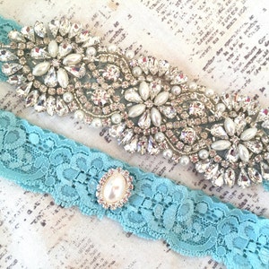 Turquoise Bridal Garter, Turquoise Garter Set, Turquoise Garters for ...