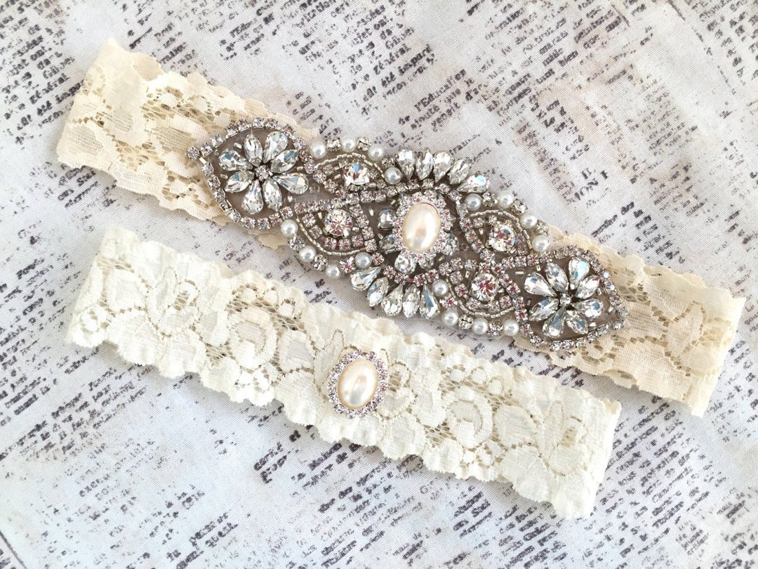 Wedding Garter Pearl No Slip Bridal Garter Set Pearl Rhinestone Garters ...