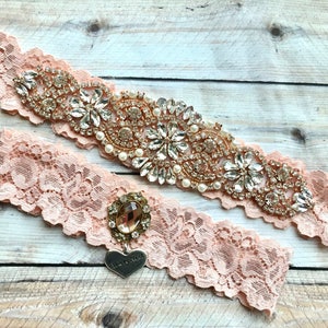 Wedding Garter Rose Gold, Wedding Garter Blush, Rose Gold Garter, Rose ...