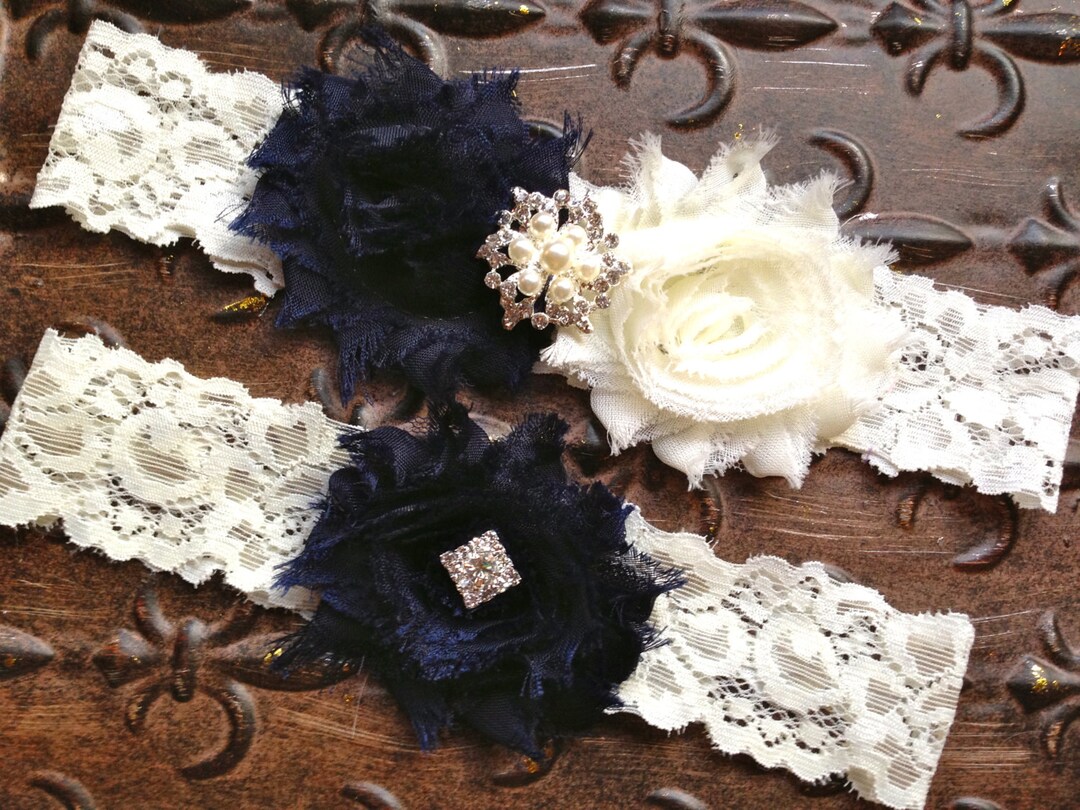 Navy Blue Wedding Garter, Something Blue Wedding Garter, Navy Blue ...