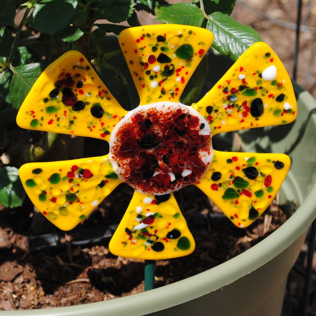 Yellow Glass Garden Flower Stake - Etsy