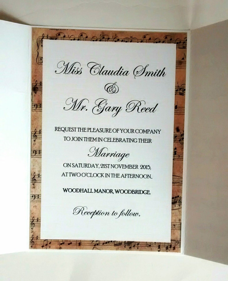 Vintage Sheet Music Wedding Invitation: Elegant Gatefold With Ribbon ...
