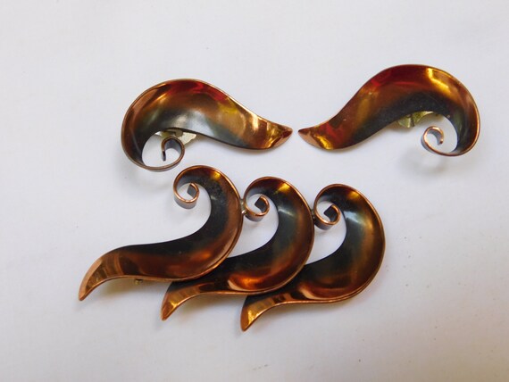 Mid Century Modern Copper Signed Bell Pin and Earring… - Gem