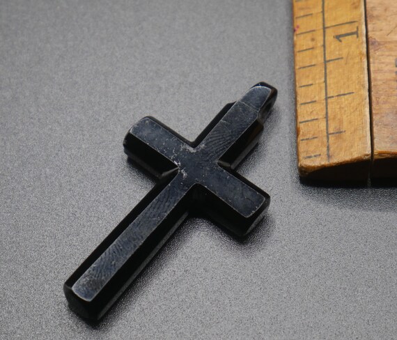 Antique Mourning Cross Pendant French Jet Late 19th C… - Gem