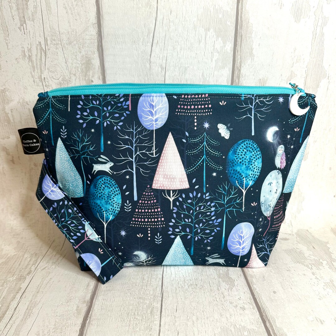 Moonlit Forest Trees Zipped Project Bag - Large Size - Knitting Crochet ...