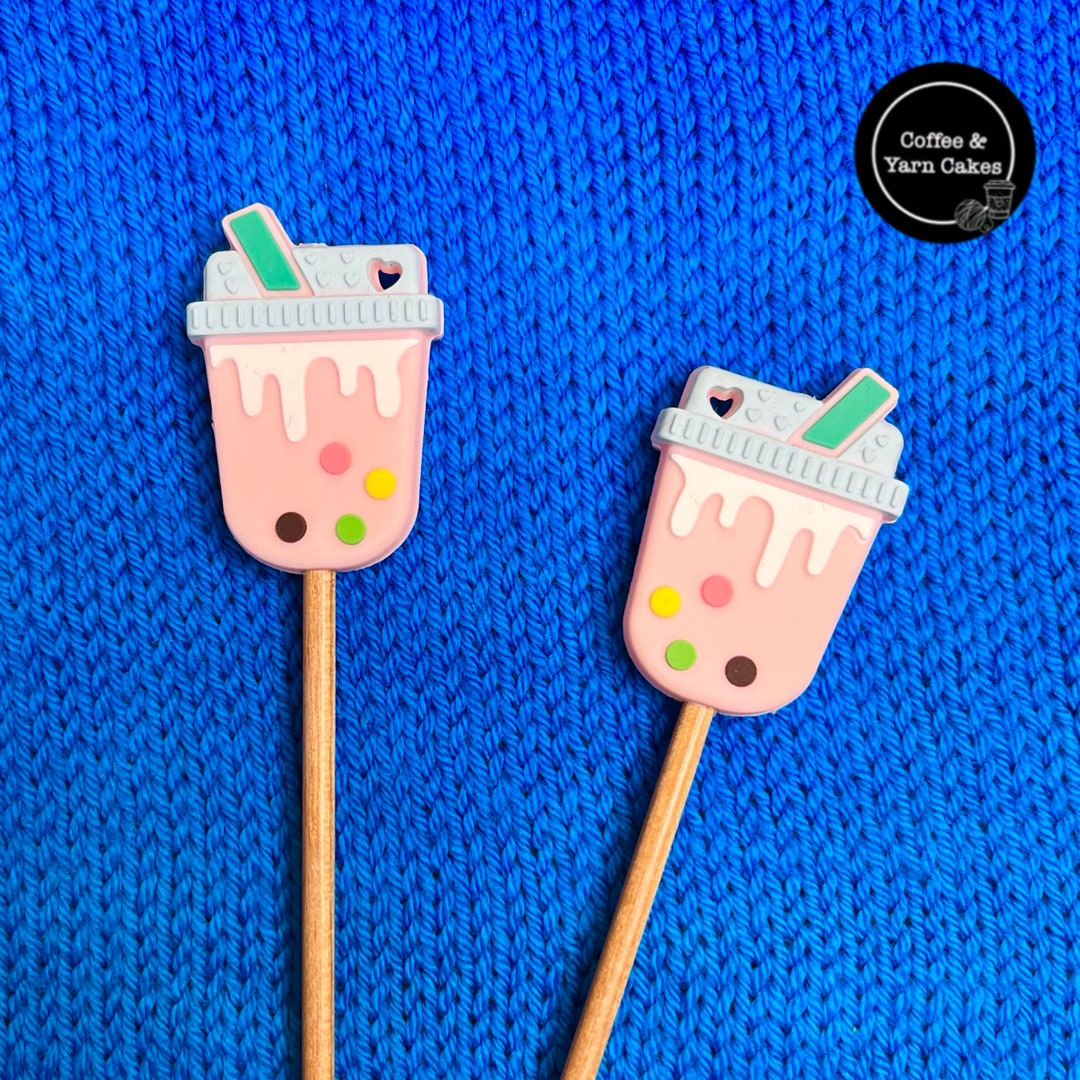 Pink Boba Bubble Tea Stitch Stoppers Knitting Needle Point Protectors 1 ...