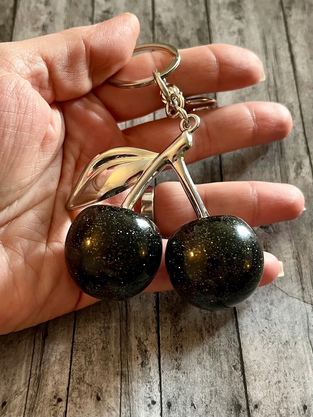 Black Cherry Keychain, Fruit Key Charms, Cherry Purse Charm, Fun ...