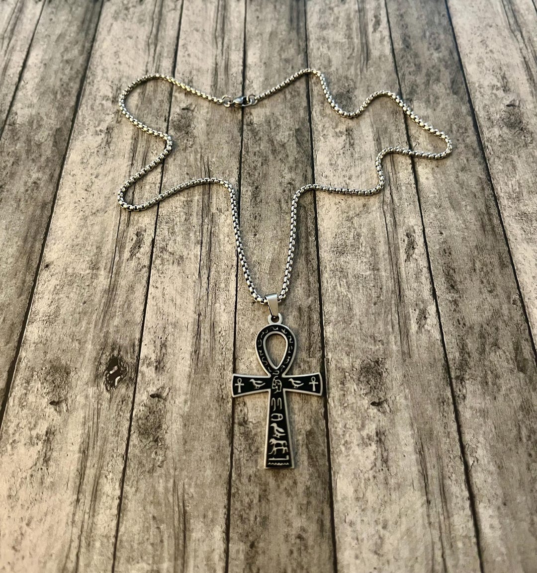 Ankh Necklace, Silver Metal Ankh Chain Necklace, Egyptian Symbol ...