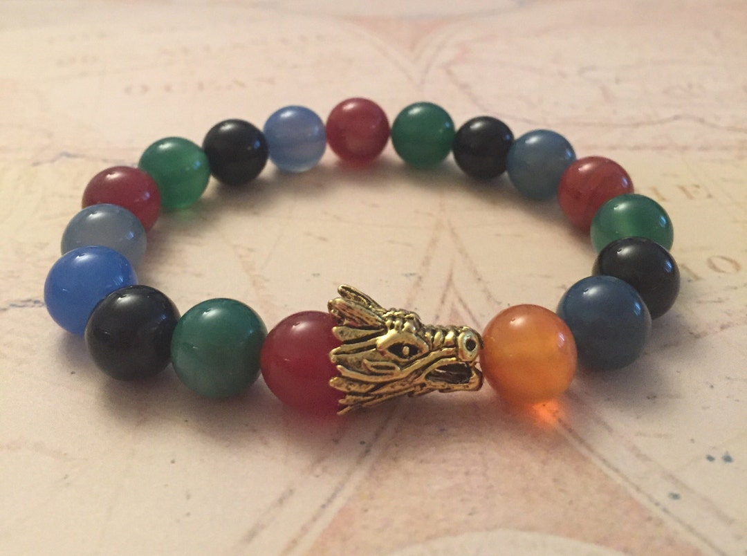 Dragon Head Bracelet, Rose Gold Dragon Bracelet With Multi Color Agate ...