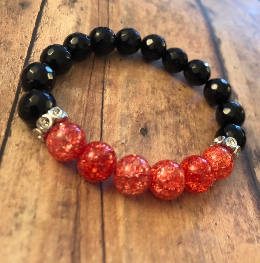 Orange Crackle Bracelet, Black Lava Stones, Silver Spacers, Lava Stone ...
