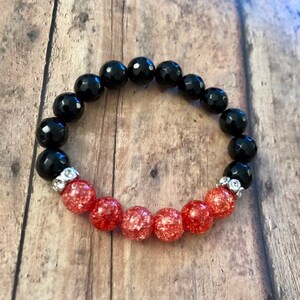 Orange Crackle Bracelet, Black Lava Stones, Silver Spacers, Lava Stone ...