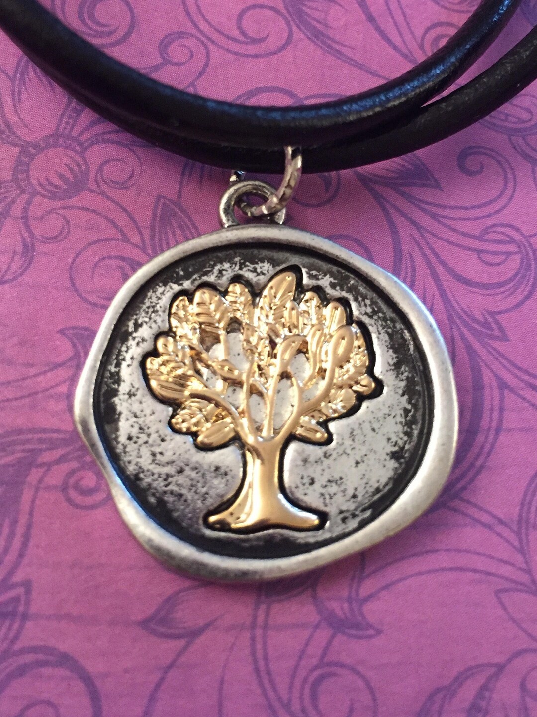 Tree of Life Necklace, Silver Medallion With a Gold Tree of Life Charm ...