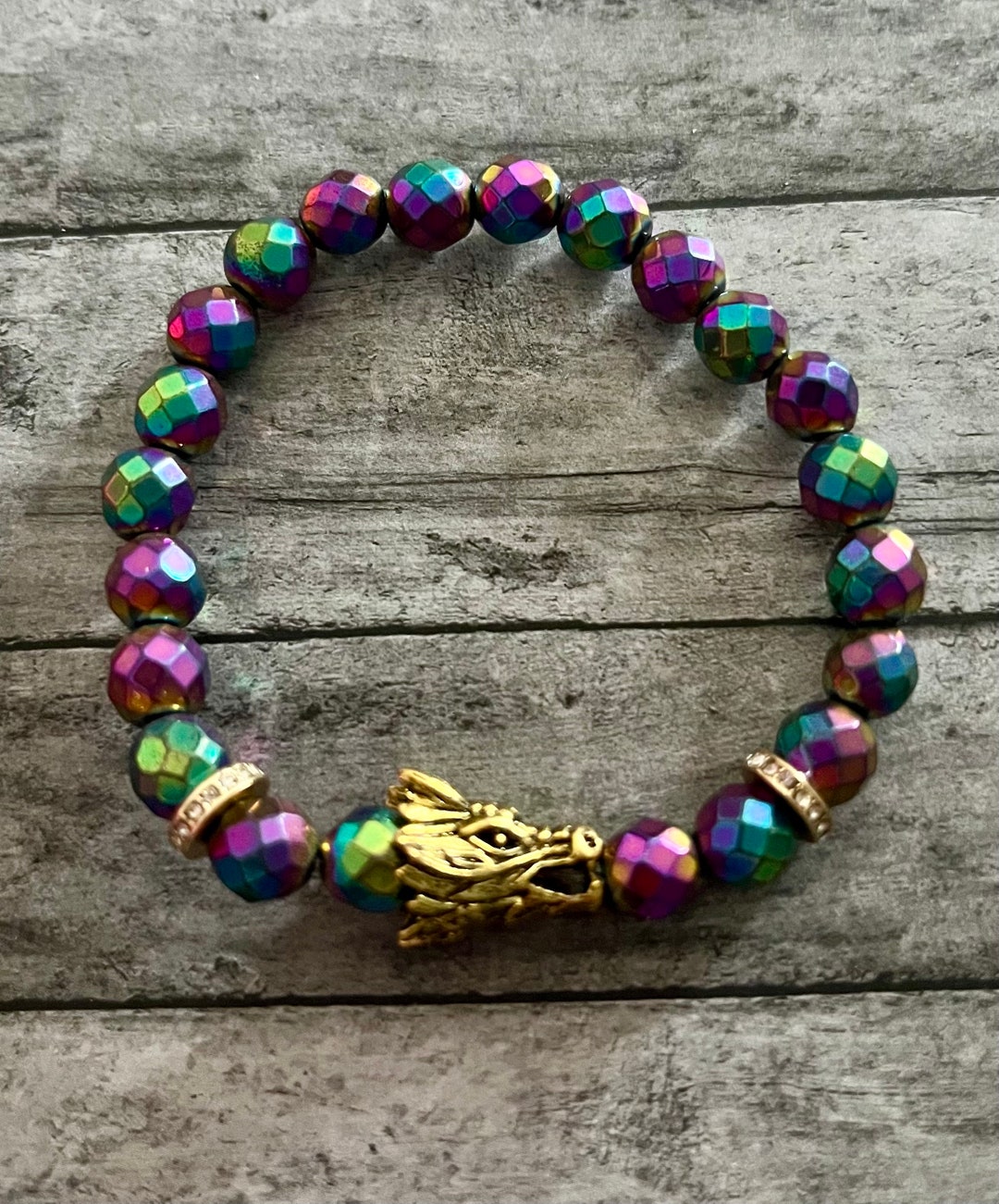 Dragon Bracelets, Gold Dragon Bracelet, Hematite Stone Bracelet, Dragon ...