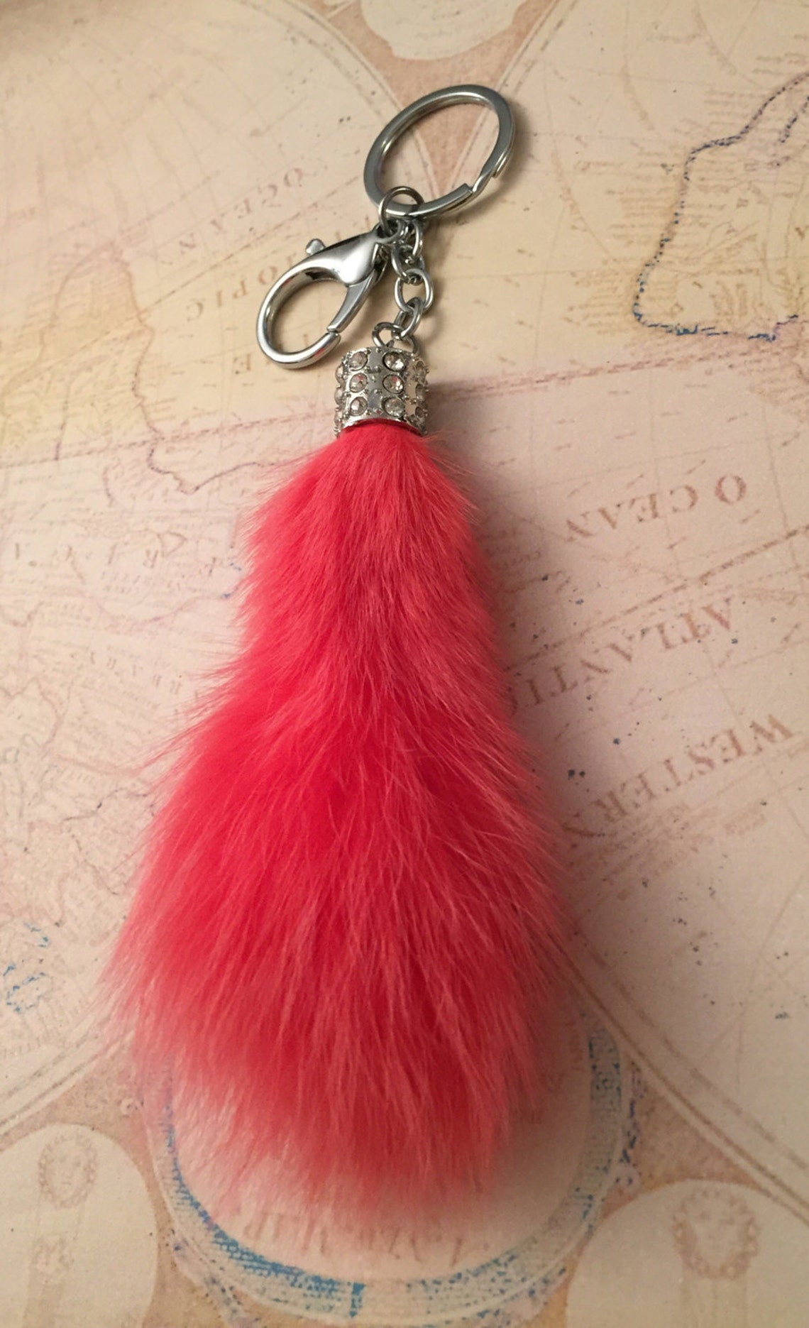 Real Fur pink keychain fox tail keychain gifts for her | Etsy