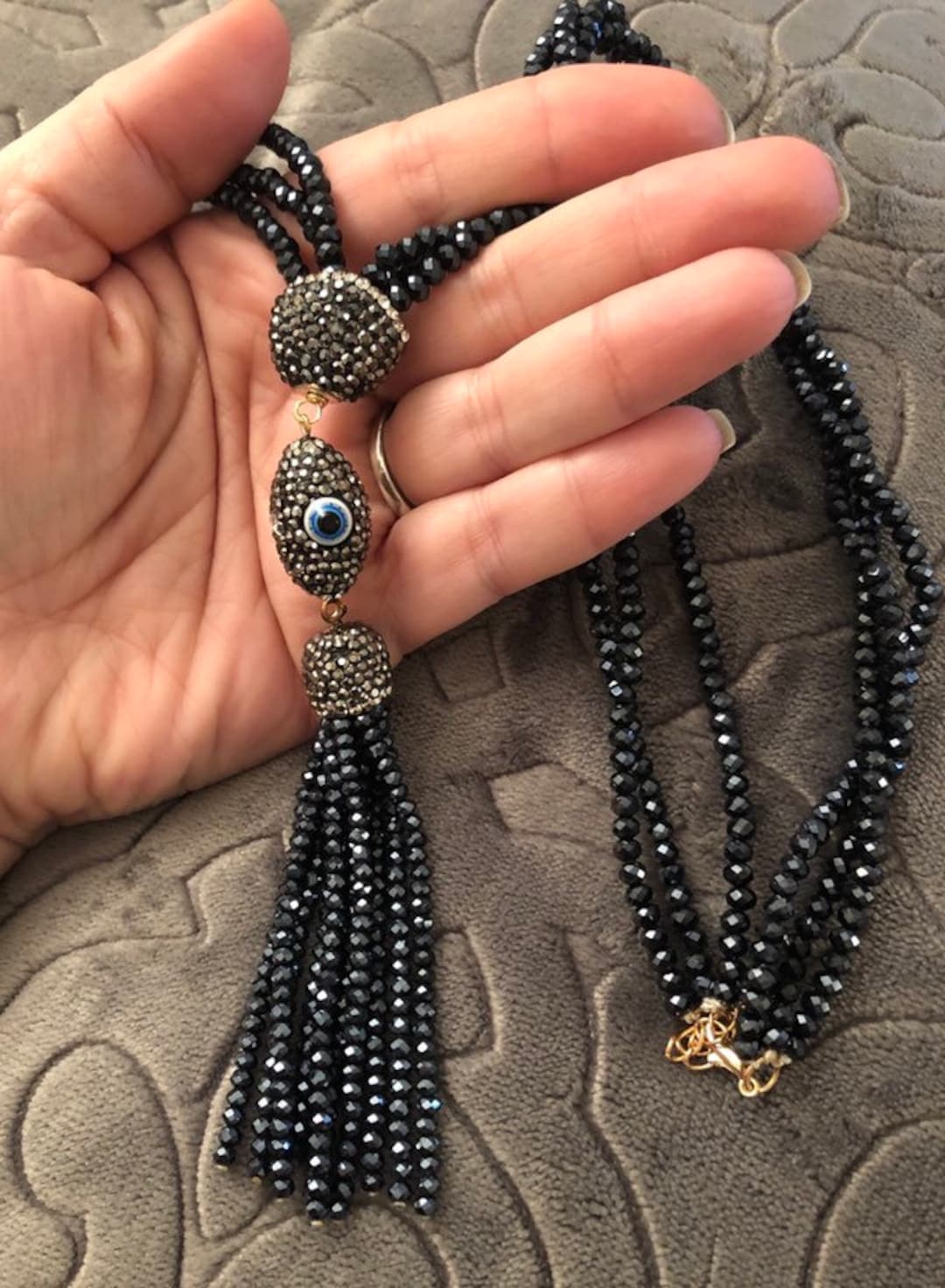 Evil Eye Necklace, Pavé Crystal Evil Eye Necklace With Blue Faceted ...