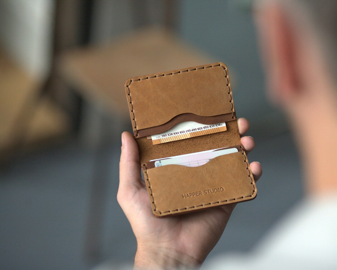 Rustic Style Unisex Pouch. Dark and Tan Brown Leather Wallet. Credit ...