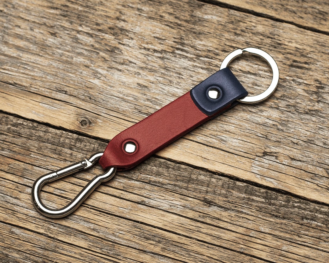 Red and Blue Leather Key Chain Stainless Steel Carabiner - Etsy