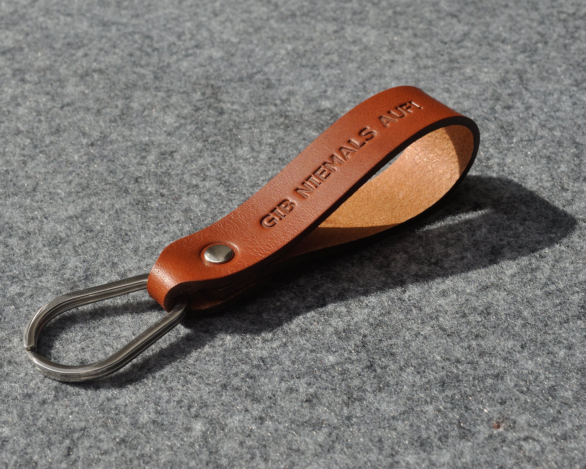 Personalized brown leather key chain custom drop shape ring monogrammed ...