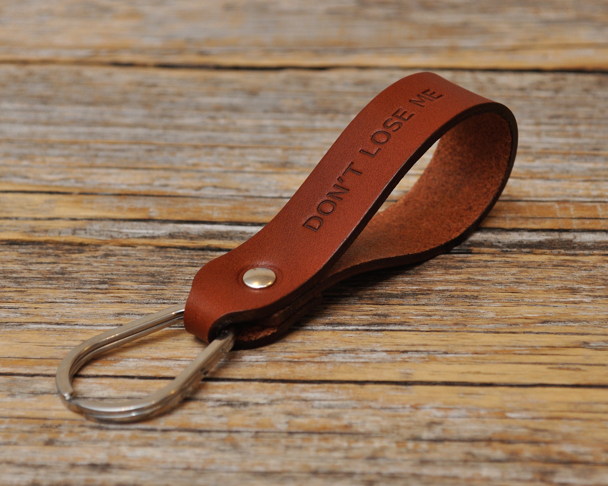Personalized brown leather key chain custom drop shape ring monogrammed ...