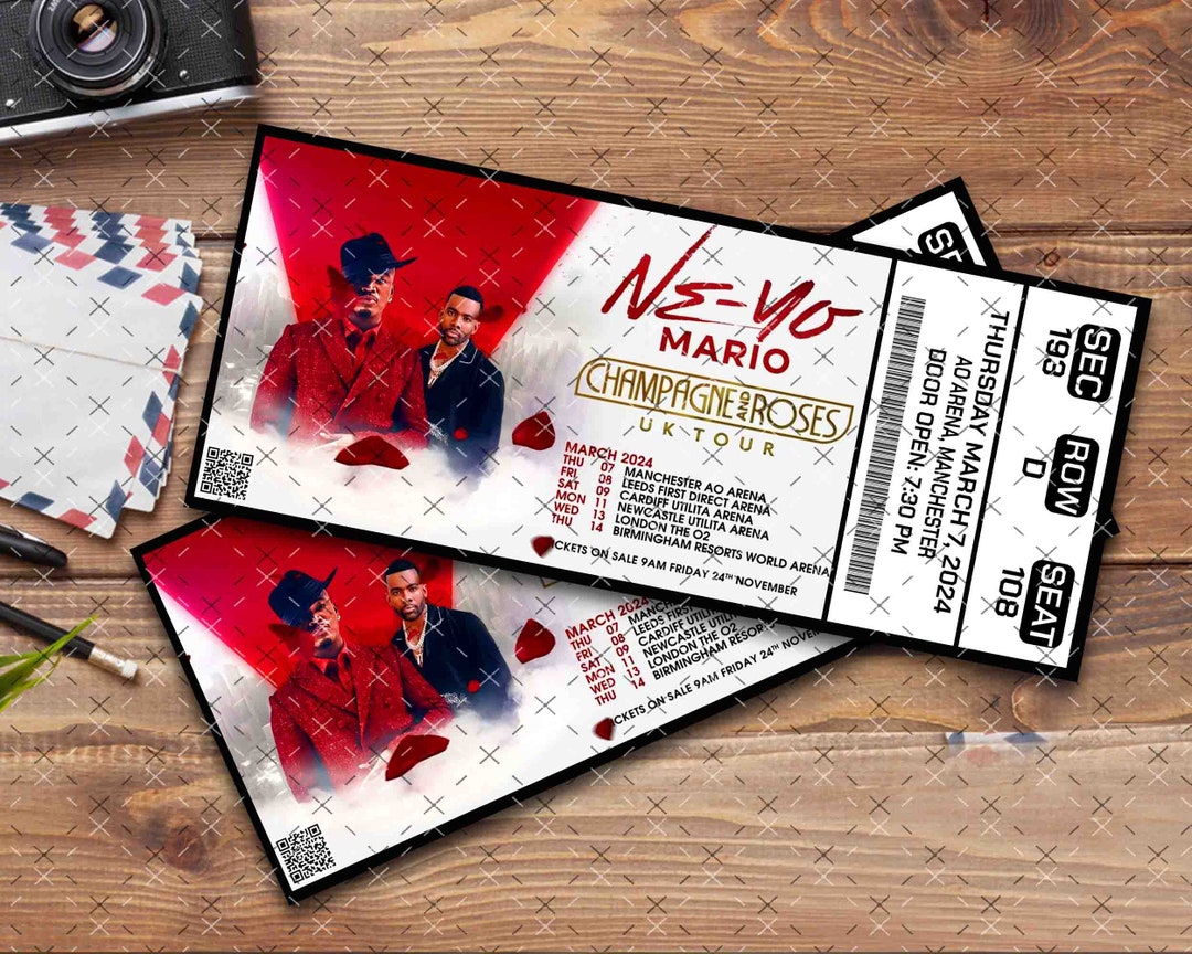 Custom Printable Ne-yo Mario Ticket Champagne and Roses Tour 2024 Music ...