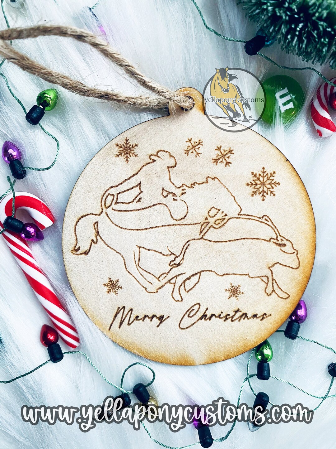 Rustic Western Cowboy Roping Steer Wooden Christmas Ornament, Holiday ...