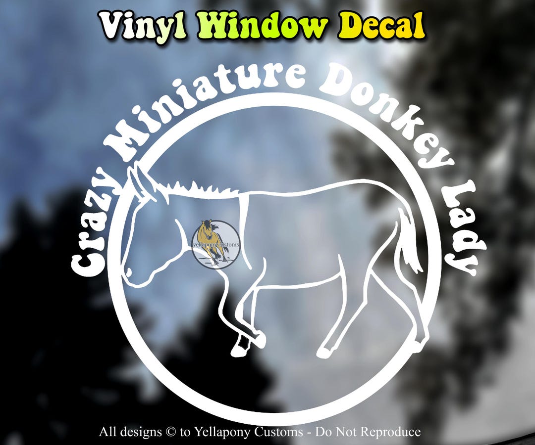 Miniature Donkey Decal, Vinyl Window Decal for Donkey Lover, Donkey ...