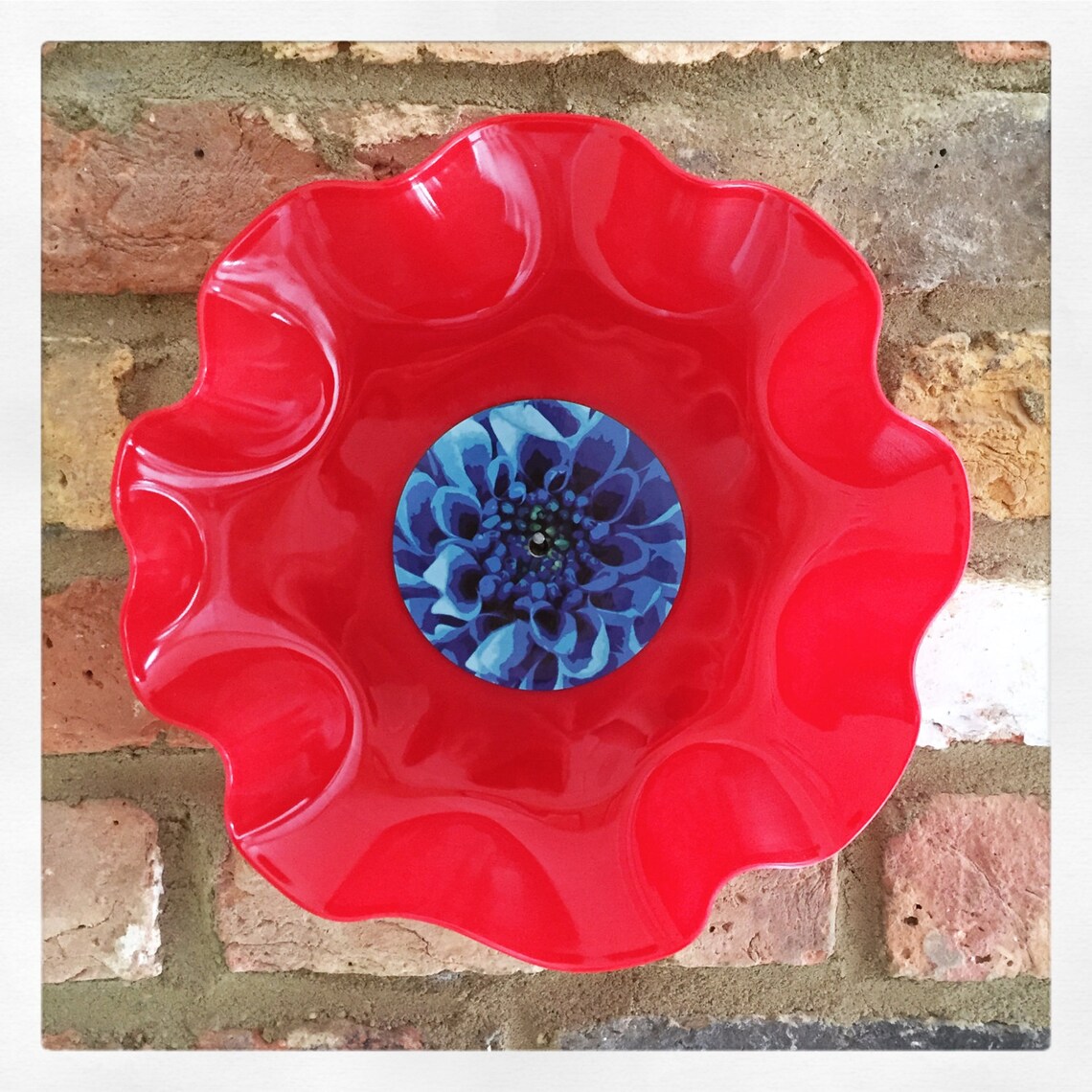 Red Vinyl Wiggly Flower Bowl Blue Flower Design - Etsy UK