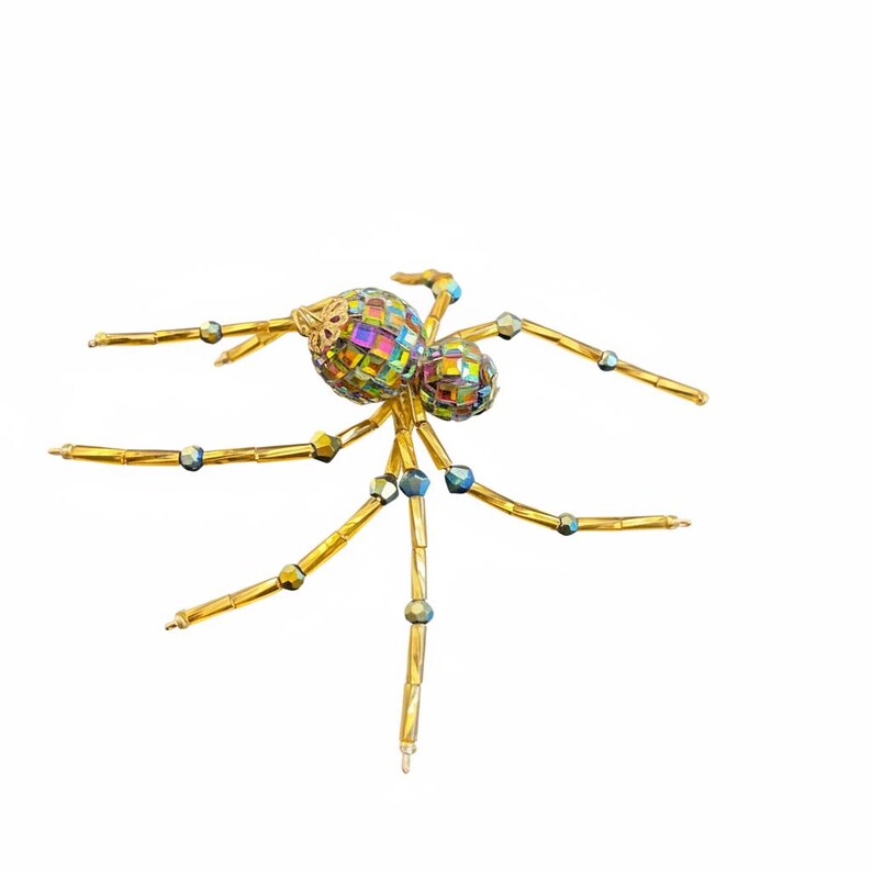 Rainbow Disco Ball Spider Ornament | Gold Beaded Halloween Decor ...