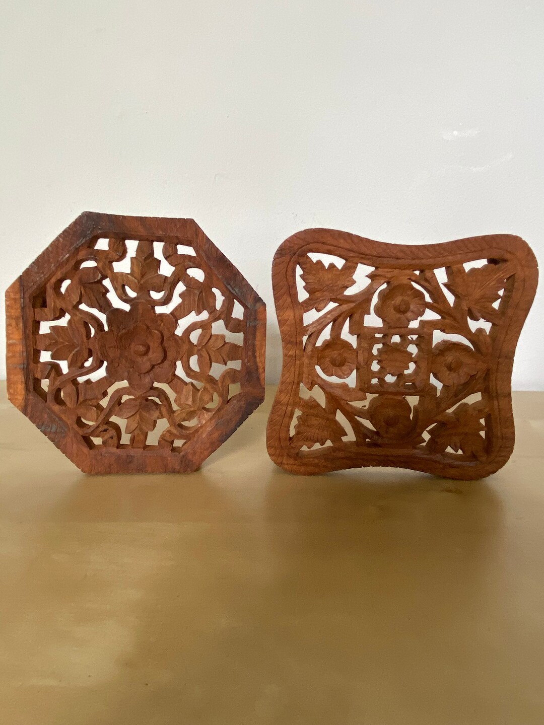 Pair of Wood Hand Carved Trivets - Etsy