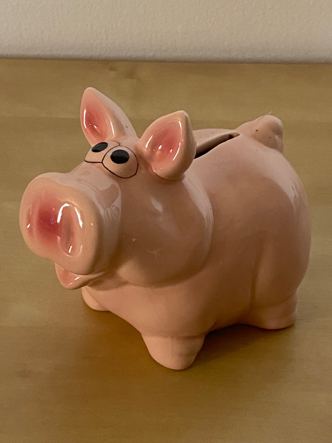 Vintage Ceramic Pink Pig Bank - Etsy