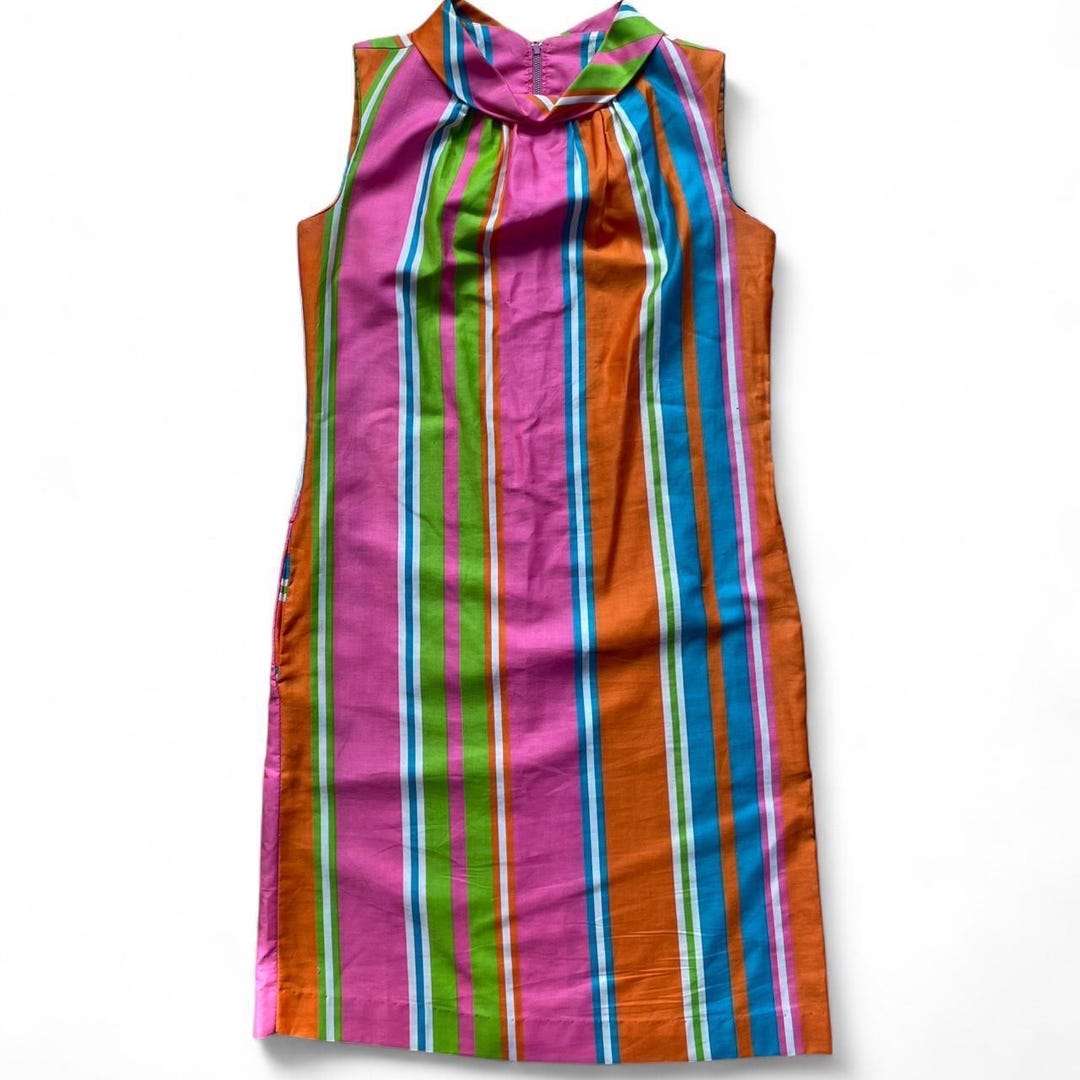 Vintage 60s Day Glo Stripe Cotton Shift Dress Medium - Etsy