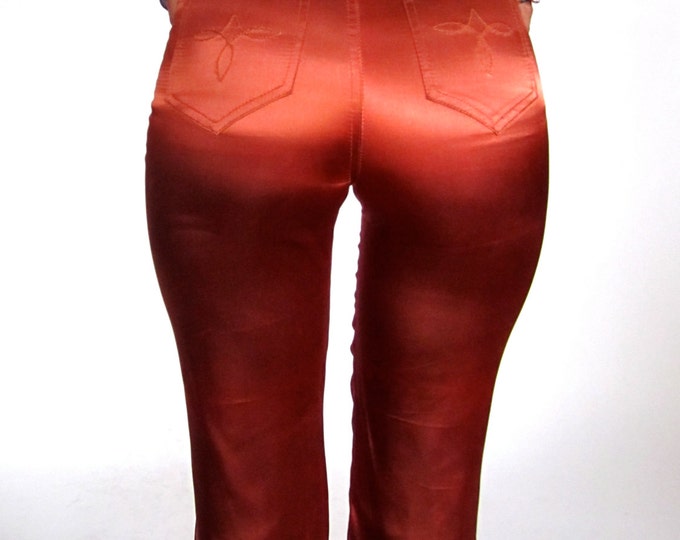 Vintage 70 High Waist Copper Rust Shiny Satin Disco Pants Jeans Skinny ...