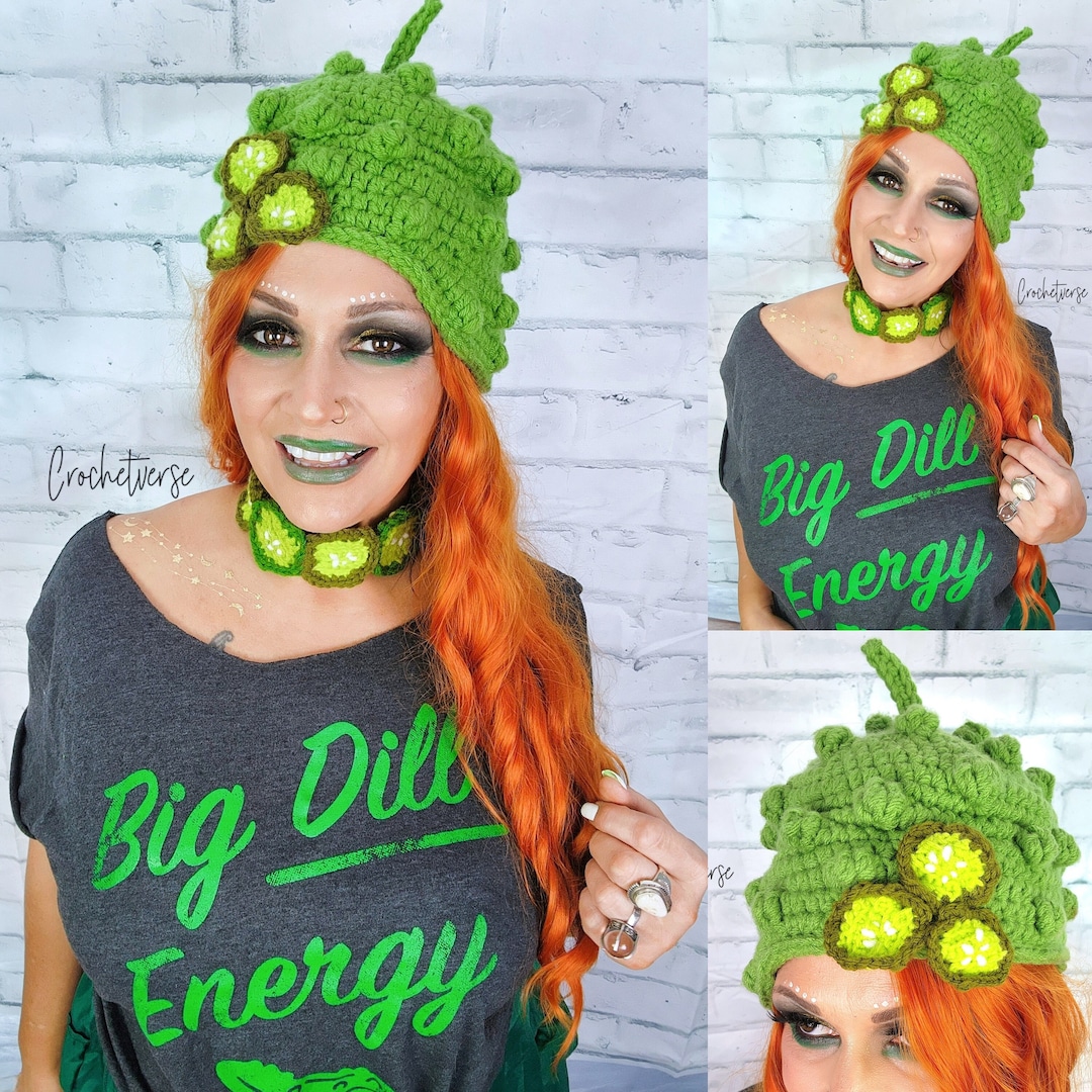 Crochet Pickle Hat & Choker Pattern Big Dill Energy Food Festival ...