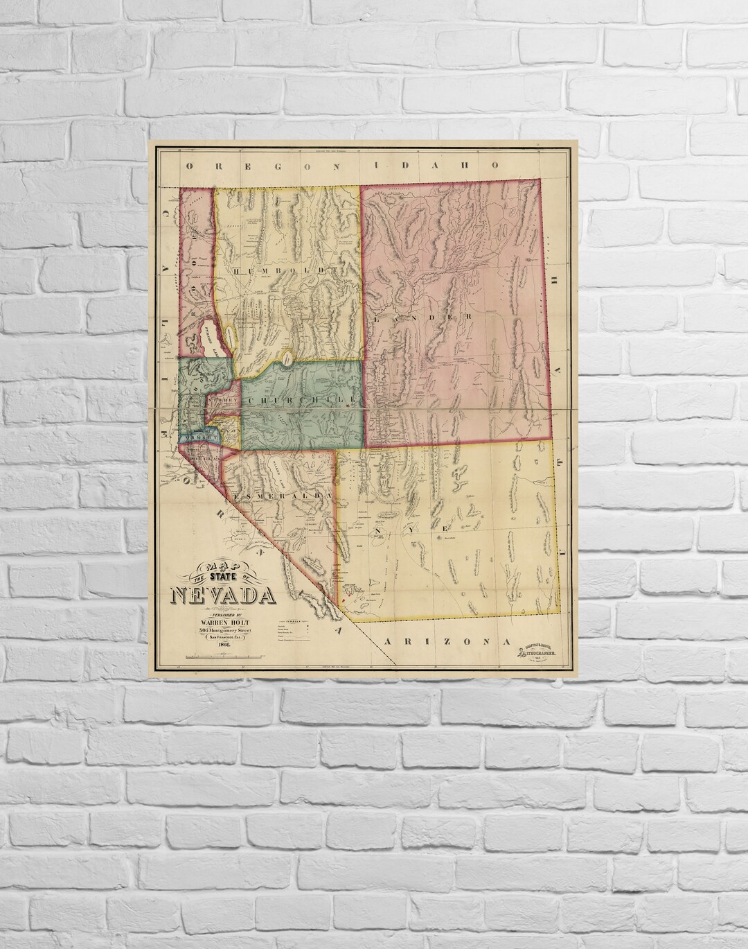 Map of Nevada, 1866, 1800's, New Reproduction Print of an Old Map - Etsy