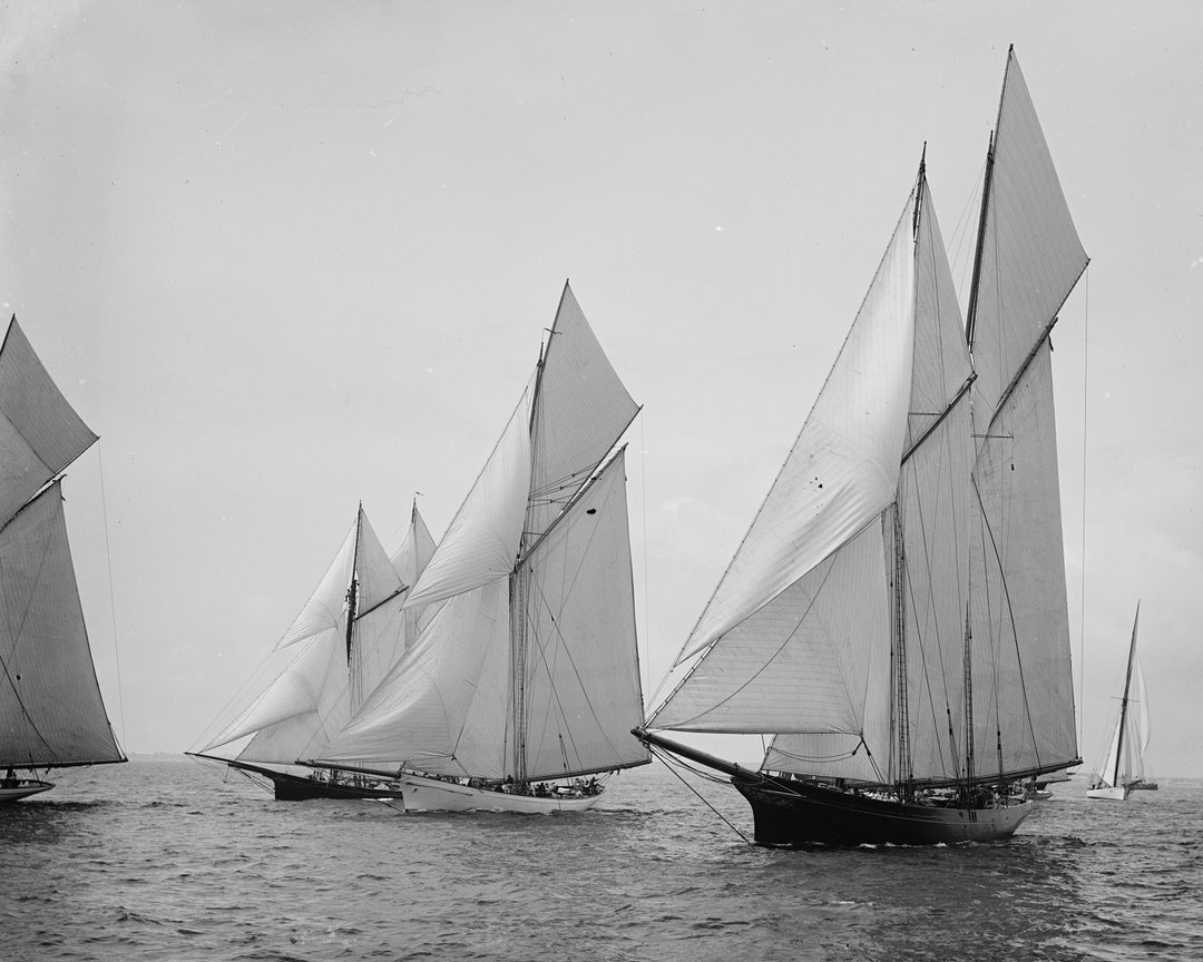 Sailboat Race, Rhode Island, Atlantic, 1887, Boats, Late 1800's, Black ...