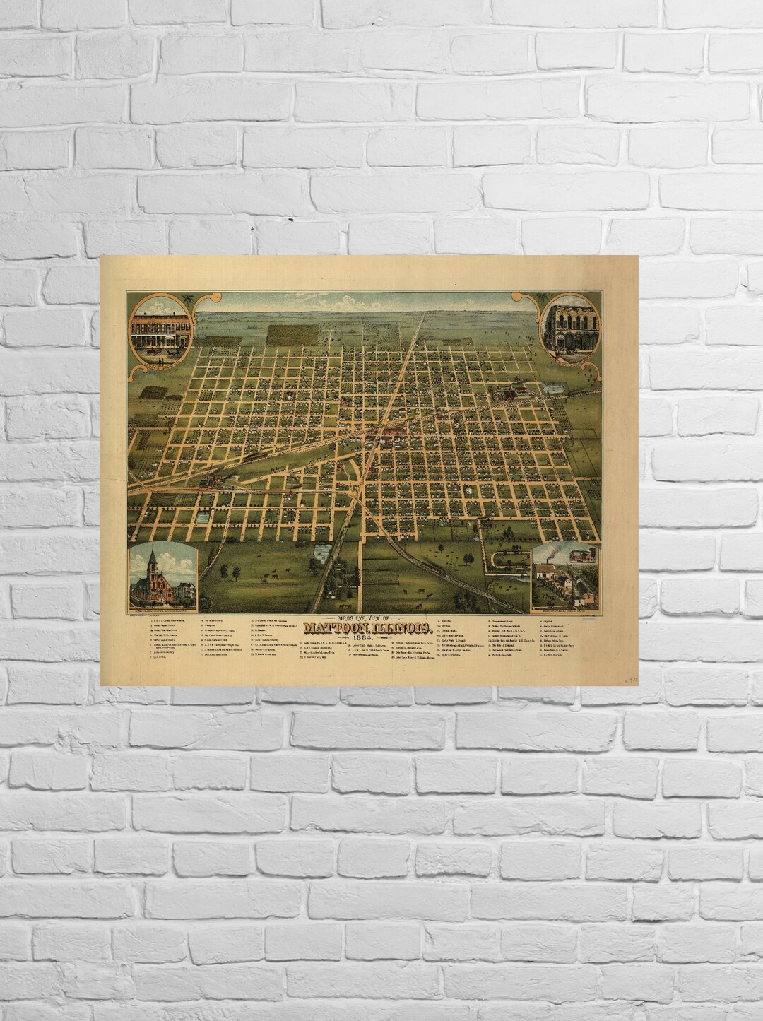 Mattoon, Illinois 1884, Bird's Eye View-map Print New Reproduction - Etsy