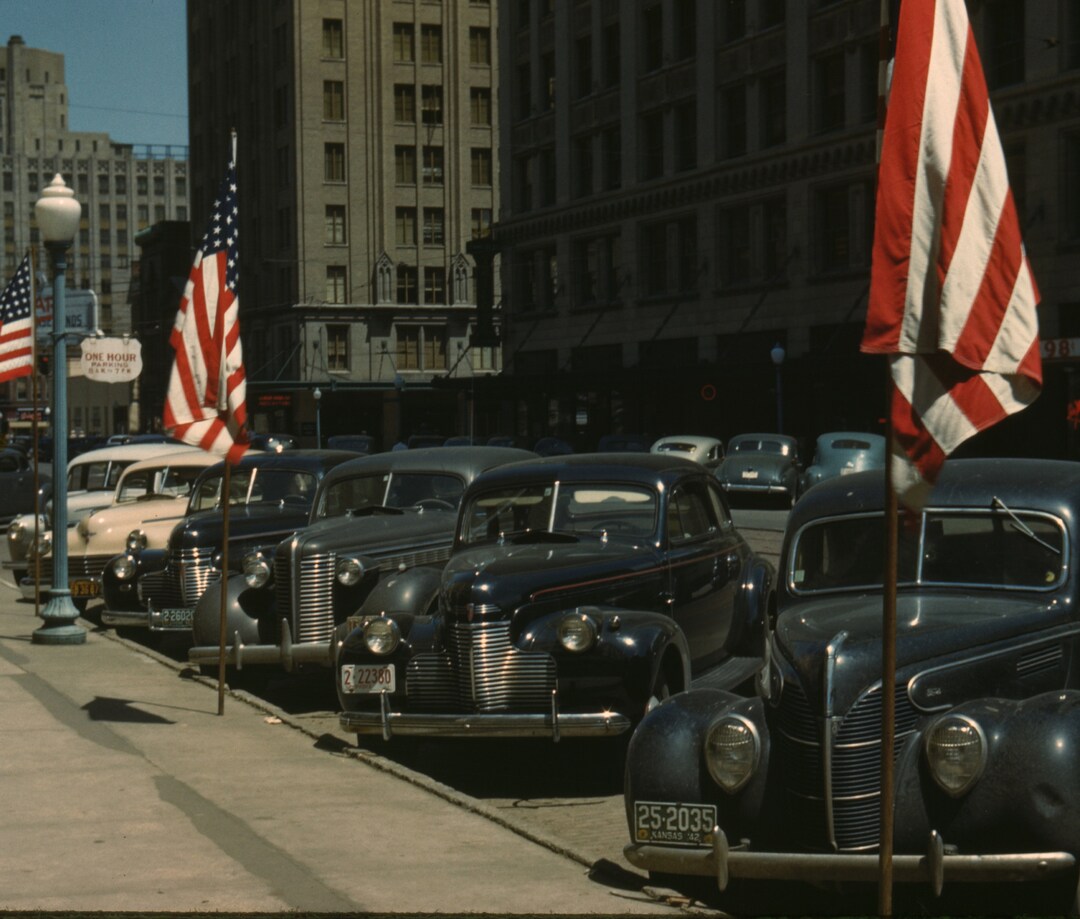 Street Scene, Parked Cars, Lincoln, Nebraska, 1940s, Old Cars, Old ...