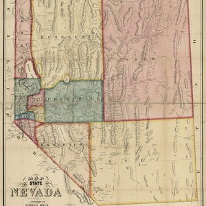 Map of Nevada, 1866, 1800's, New Reproduction Print of an Old Map - Etsy