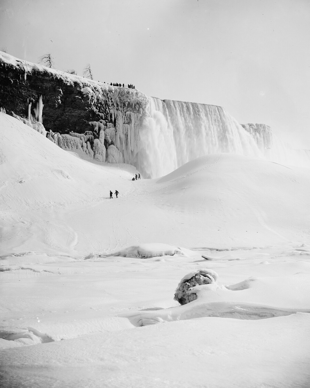 View of Niagara Falls, 1800's, Snow, Ice, Winter, B&W, Black and White ...